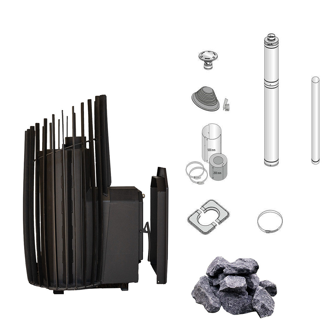 Cozy 12 SW TW | Saunaofen Holzofen mit Außenbefeuerung Komplettset mit ...